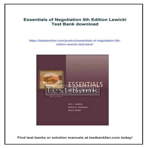 Essentials of Negotiation 5th Edition Lewicki Test Bank | PDF