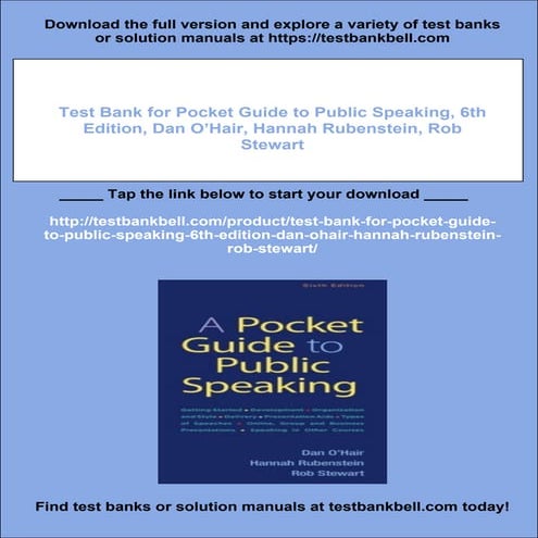 Test Bank for Pocket Guide to Public Speaking, 6th Edition, Dan O’Hair ...
