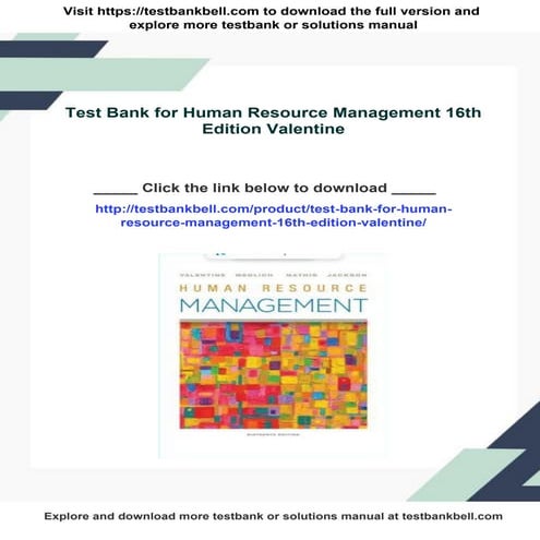 Test Bank for Human Resource Management 16th Edition Valentine | PDF