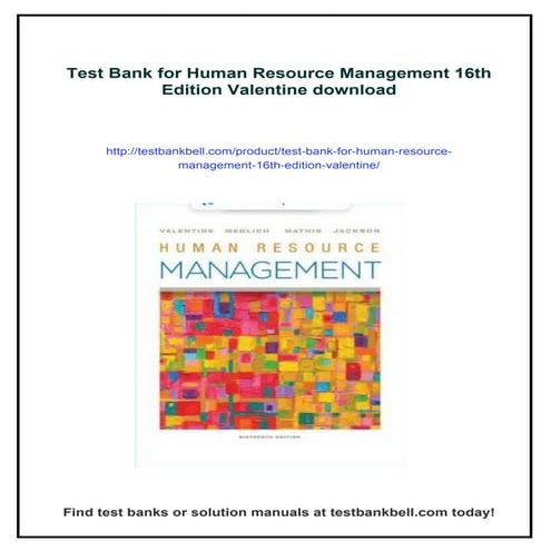 Test Bank for Human Resource Management 16th Edition Valentine | PDF