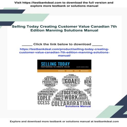 Selling Today Creating Customer Value Canadian 7th Edition Manning Solutions Manual | PDF