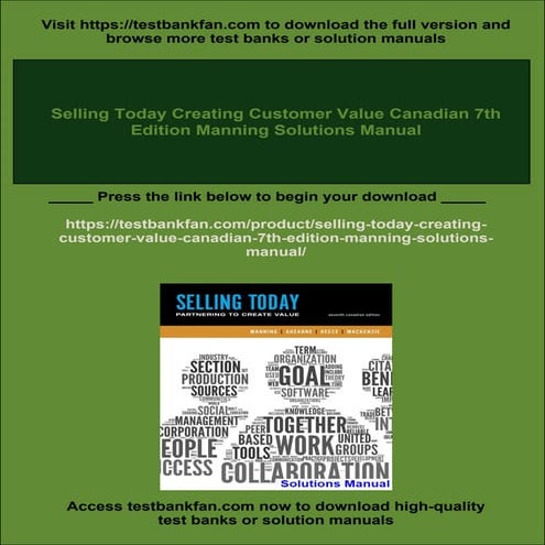 Selling Today Creating Customer Value Canadian 7th Edition Manning Solutions Manual | PDF
