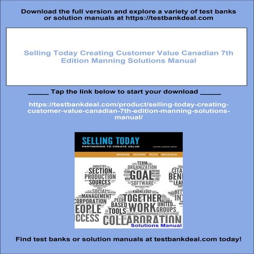 Selling Today Creating Customer Value Canadian 7th Edition Manning Solutions Manual | PDF