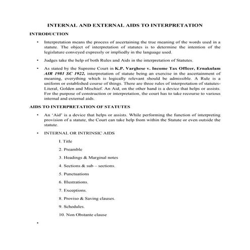 Aids-to-interpretation interpretation of statutes | PPTX