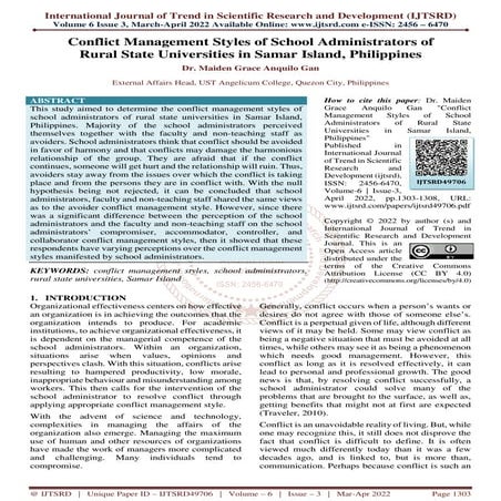 Conflict Management Styles of School Administrators of Rural State ...