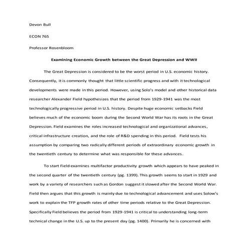 Examining Economic Growth between the Great Depression and WWII | DOCX ...