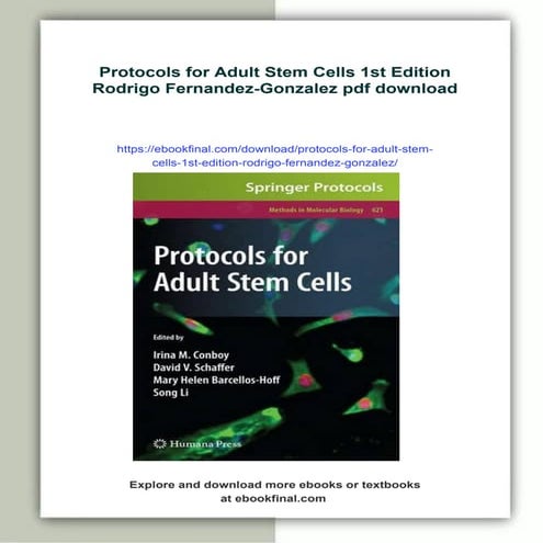 Protocols for Adult Stem Cells 1st Edition Rodrigo Fernandez-Gonzalez | PDF