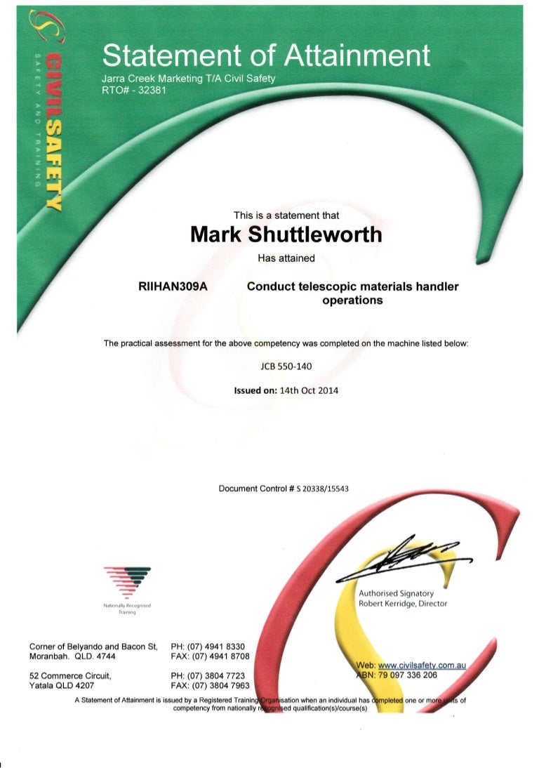 telehandeler statement of attainment