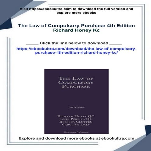 The Law of Compulsory Purchase 4th Edition Richard Honey Kc | PDF