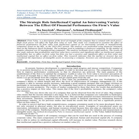 The Strategic Role Intellectual Capital An Intervening Variety Between The Effect Of Financial ...