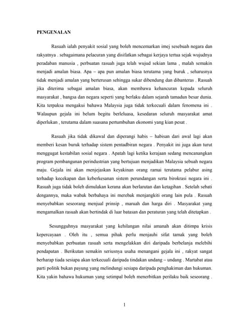 GEJALA RASUAH : MAKSUD, PUNCA, KESAN NEGATIF DAN CARA MENANGANINYA | DOCX