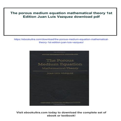 The porous medium equation mathematical theory 1st Edition Juan Luis ...