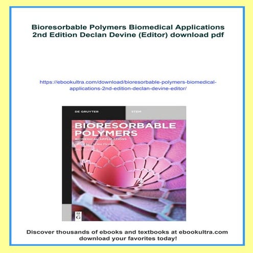 Bioresorbable Polymers Biomedical Applications 2nd Edition Declan Devine (Editor) | PDF