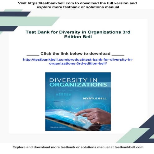 Test Bank for Diversity in Organizations 3rd Edition Bell | PDF