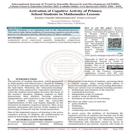 Activation of Cognitive Activity of Primary School Students in ...