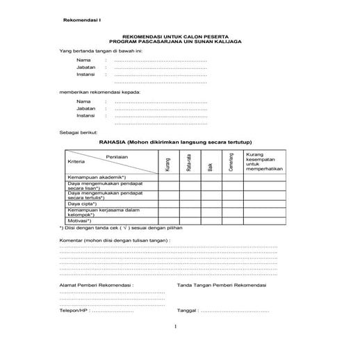 197 form rekomendasi pmb s2 & s3 by course | PDF