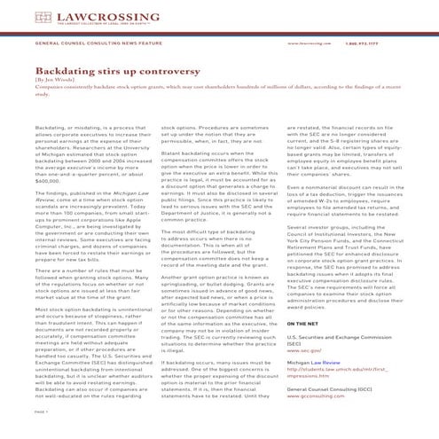 Backdating Stirs Up Controversy Pdf