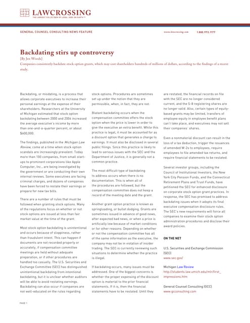Backdating Stirs Up Controversy Pdf