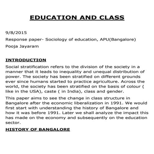 Class and Education_Pooja Jayaram | PDF