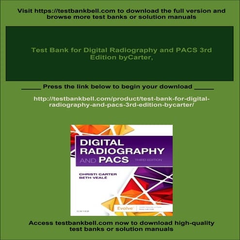 Test Bank for Digital Radiography and PACS 3rd Edition byCarter, | PDF
