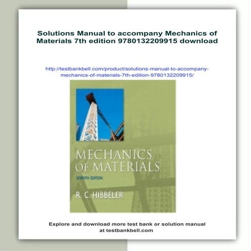 Solutions Manual to accompany Mechanics of Materials 7th edition ...