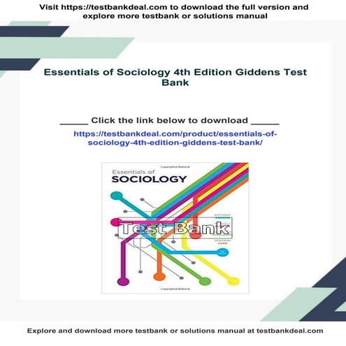 Essentials of Sociology 4th Edition Giddens Test Bank | PDF
