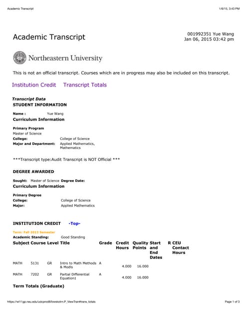 UnofficialTranscriptJanuary | PPT