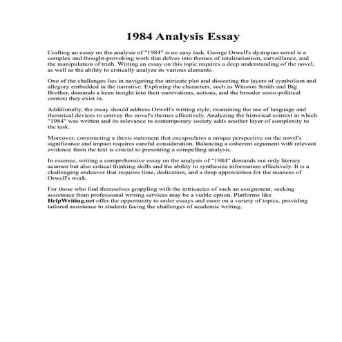 1984 Analysis Essay | PDF | Homework and Study | Education