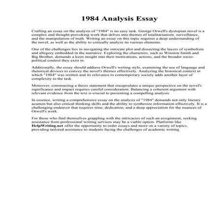 1984 Analysis Essay. North Country Community College | PDF