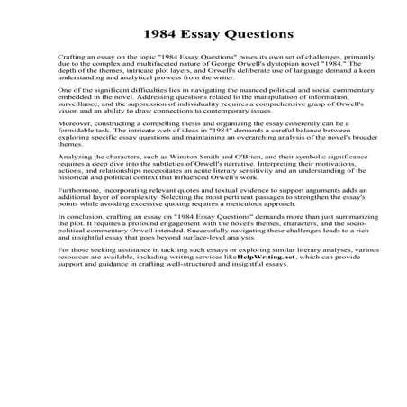 1984 Essay Questions | PDF