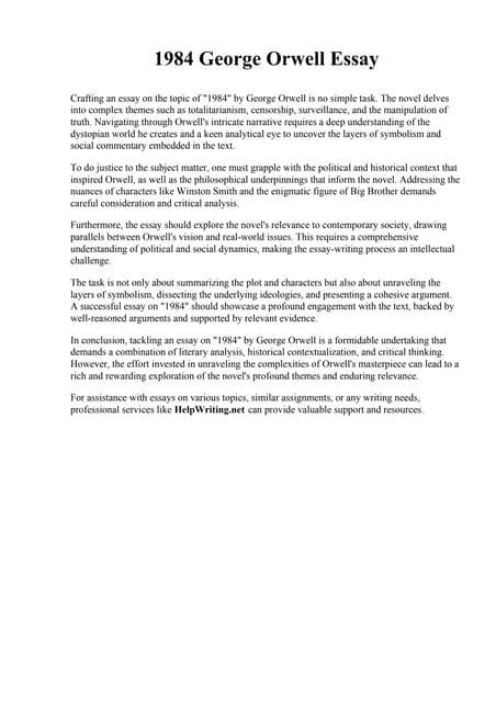George Orwell 1984 Essay. University of Wisconsin-Madison | PDF