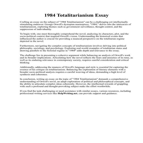 1984 Totalitarianism Essay | PDF