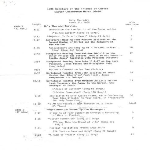 The Summit Lighthouse: 1986 conclave of the friends of christ liner ...
