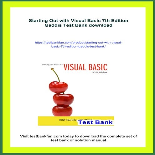 Starting Out with Visual Basic 7th Edition Gaddis Test Bank | PDF