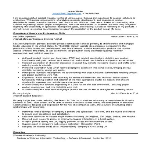 Jason Weller - Detailed Chronological Resume | DOCX