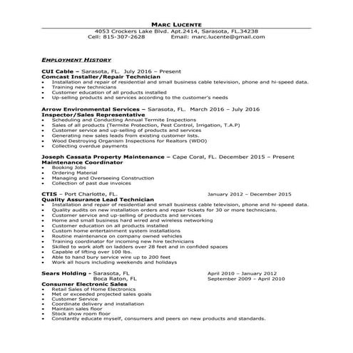 Marc Lucente Resume 2017 | DOC