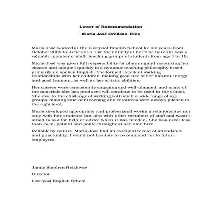 Letter of Recommendation María josé | PDF