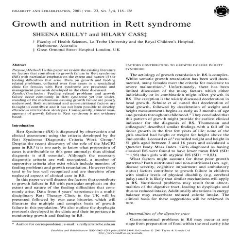 (Jurnal Rett Syndrome LN) Growth and nutrition in rett syndrome | PDF