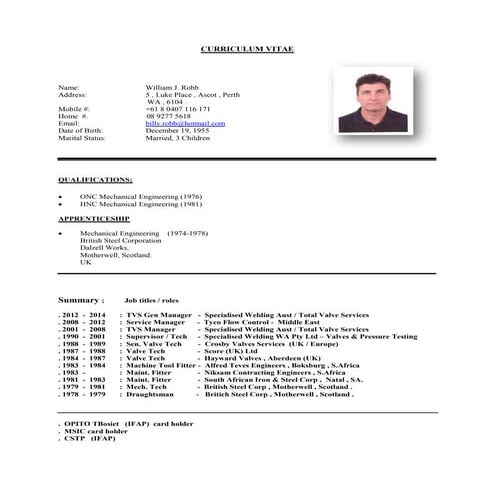 CV - Bill Robb 2014 | PDF