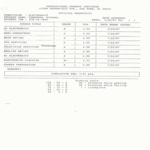 Professional Careers Institute Transcript | PDF