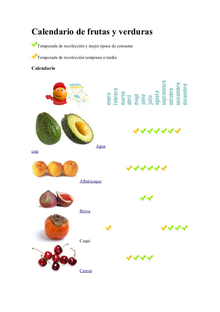 Calendario de frutas y verduras 2