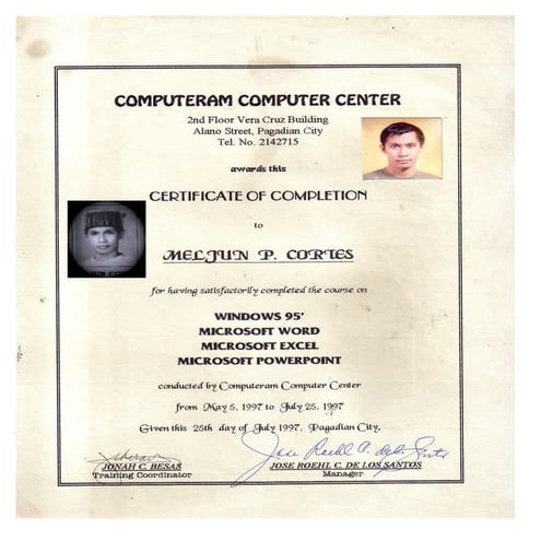 1997 Certificate Word Excel Powerpoint 1995 MSOffice Certificate | PDF