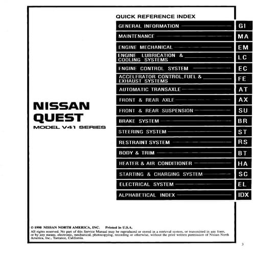 1999 nissan quest service repair manual | PDF