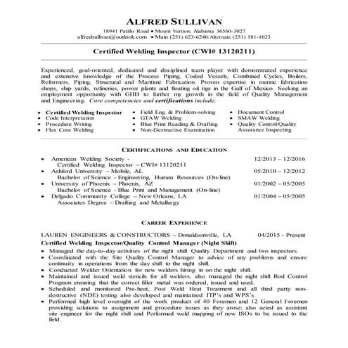 Alfred Sullivan Resume | DOCX