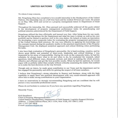 Letter of Recommendation from UN | PDF