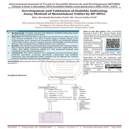 Development and Validation of Stability Indicating Assay Method of Montelukast Tablet by RP-HPLC ...