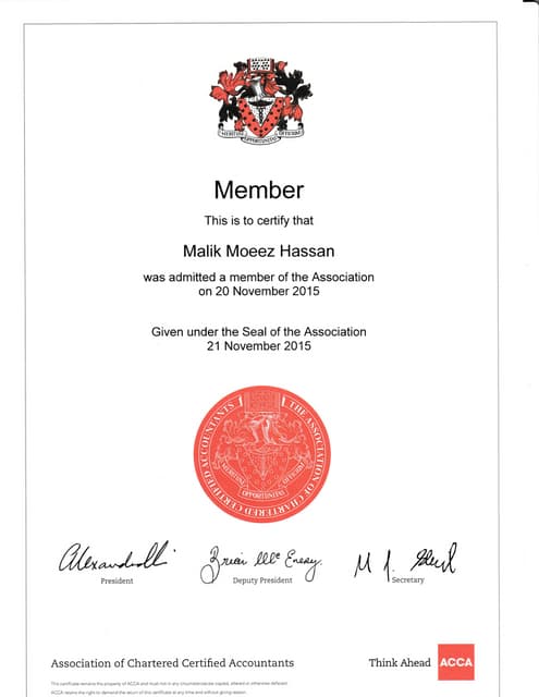 Acca Membership Certificate | PDF