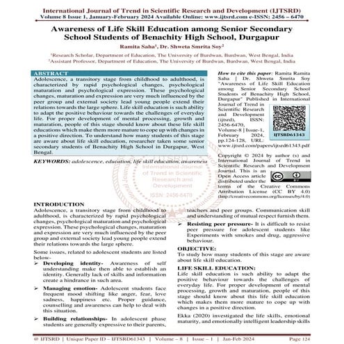 Awareness of Life Skill Education among Senior Secondary School ...