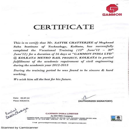 GAMMON certificate | PDF