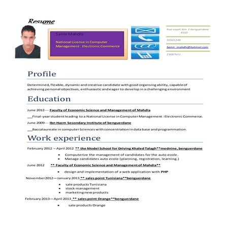 cv anglais samir | DOCX | Computing | Technology & Computing